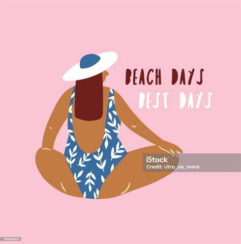 해변에서 일광욕을 즐기는 젊은 여성 티셔츠 나 포스터에 대한 벡터 손으로 그린 인쇄 디자인 영감 텍스트와 귀여운 그림 귀여운에 대한 스톡 벡터 아트 및 기타 이미지 Istock