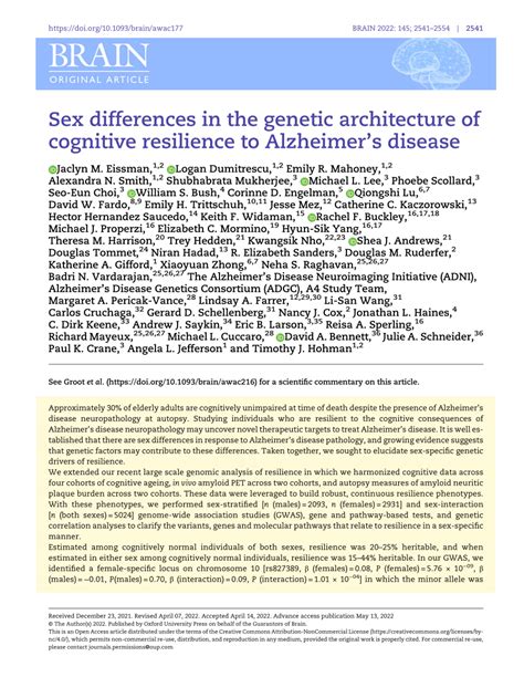 Pdf Sex Differences In The Genetic Architecture Of Cognitive