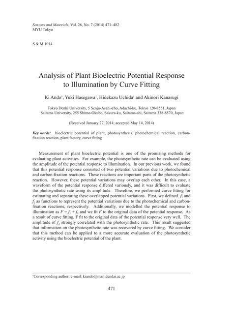 Pdf Analysis Of Plant Bioelectric Potential Response To Illumination By Curve Fitting
