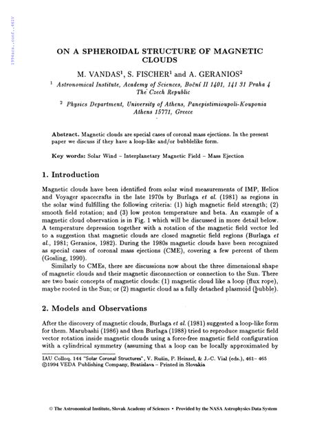 Pdf On A Spheroidal Structure Of Magnetic Clouds