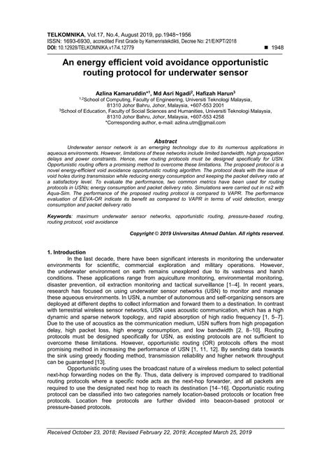 An Energy Efficient Void Avoidance Opportunistic Routing Protocol For Underwater Sensor Pdf