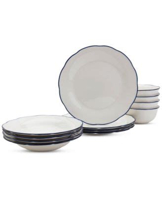 Haven Blue Rim Scalloped 12 Pc Dinnerware Set Service For 4