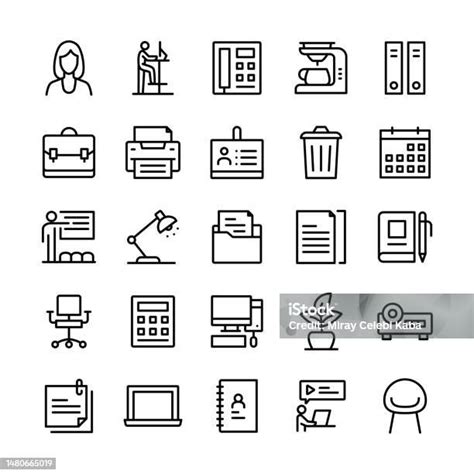 사무실의 벡터 일러스트 레이 션 그래픽입니다 편집 가능한 획 크기 간단한 격리 아이콘입니다 기호 기호 요소 아이콘 세트 검은색에 대한 스톡 벡터 아트 및 기타 이미지