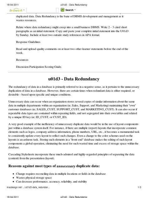 U01d3 Data Redundancy Pdf Databases File System
