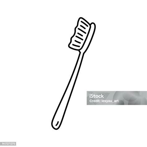 흰색 배경에 고립 된 귀여운 칫솔 구강 위생 낙서 스타일의 벡터 손으로 그린 일러스트레이션 장식 로고 다양한 디자인에 적합합니다 칫솔에 대한 스톡 벡터 아트 및 기타 이미지
