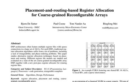 cgra研究：placement and routing based register allocation for coarse