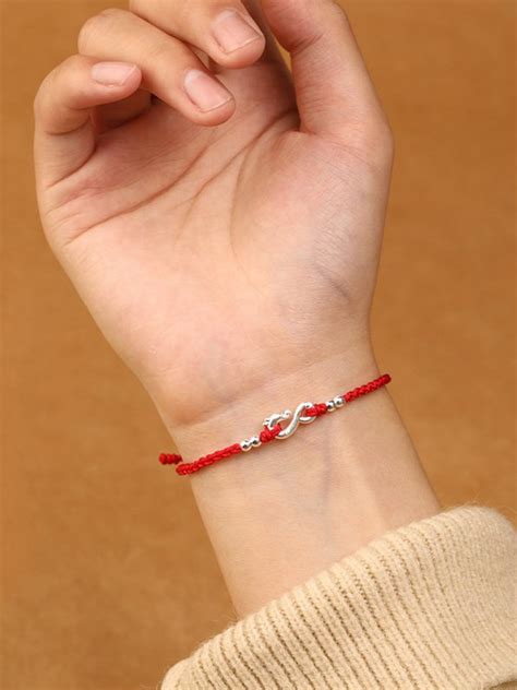 Pure Silver Dragon Hook Red String Bracelets Couple Hanfumodern Pure Silver Dragon Hook Red String Bracelets Couple Hanfumodern