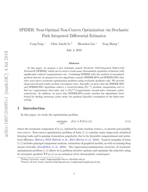 Spider Near Optimal Non Convex Optimization Via Stochastic Path