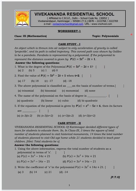 Polynomials Case Study1 Mathematics Notes Teachmint