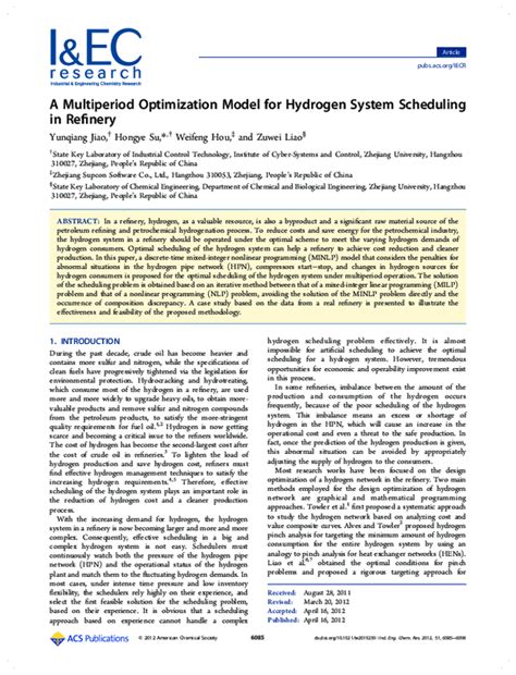 Pdf A Multiperiod Optimization Model For Hydrogen System Scheduling In Refinery