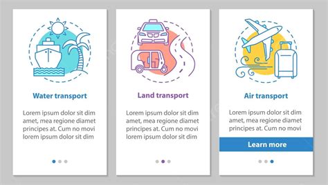 Linear Concepts Depicting Modes Of Transportation On Mobile App Onboarding Page Screen Vector