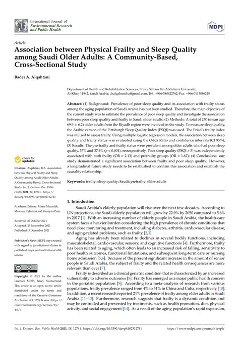 Pdf Association Between Physical Frailty And Sleep Quality Among Saudi Older Adults A