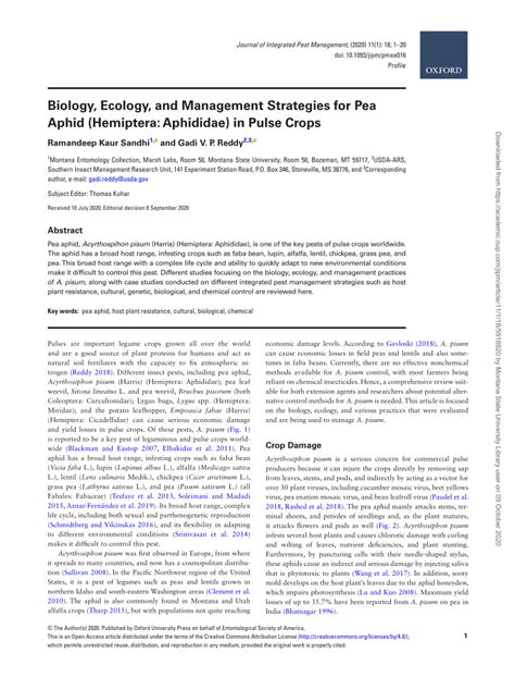 Pdf Biology Ecology And Management Strategies For Pea Aphid