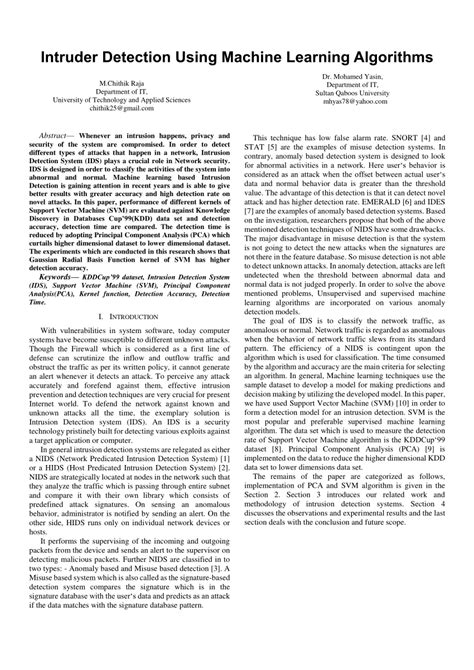 Pdf Intruder Detection Using Machine Learning Algorithms