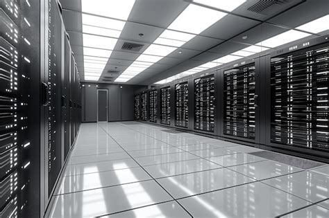 Premium Photo Futuristic Data Center With Rows Of Server Racks Containing Multiple Server Blades
