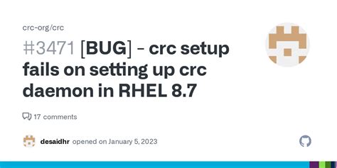 Bug Crc Setup Fails On Setting Up Crc Daemon In Rhel 87 · Issue
