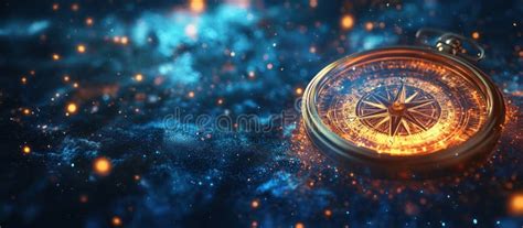 Compass On Cosmic Background With Glowing Stars And Vibrant Colors