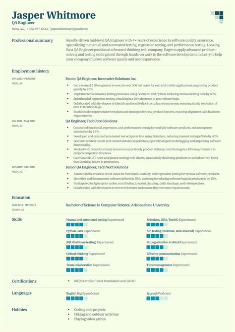Qa Engineer Resume Example Present Quality Assurance Skills