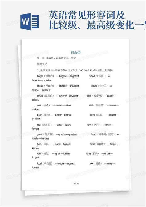 英语常见形容词及比较级、最高级变化一览表word模板下载 编号lvyggdzp 熊猫办公