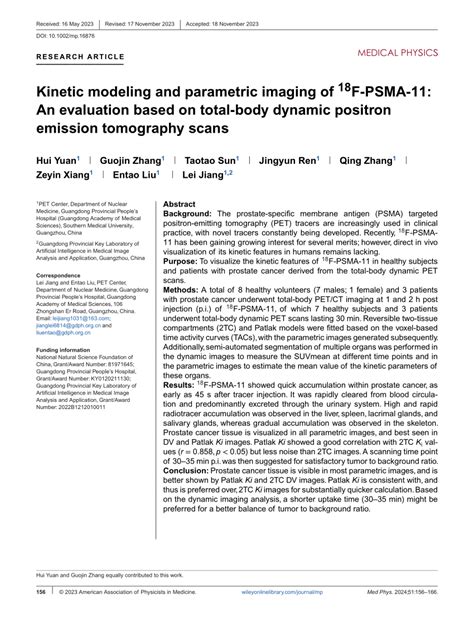 Kinetic Modeling And Parametric Imaging Of F‐psma‐11 An Evaluation Based On Total‐body Dynamic