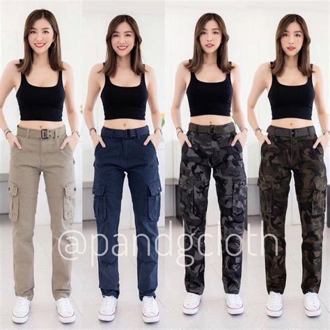 [best Seller] กางเกงคาร์โก้ Cargo Pants รุ่น P8222b ขากระบอกเล็กยืดผู้หญิง กางเกงยุทวิธี