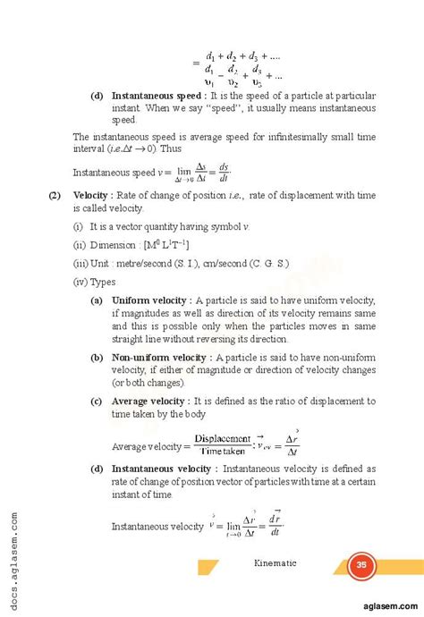 Class Physics Notes For Kinematics PDF Study Material AglaSem