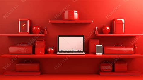 무료 빨간색 벽 선반 컴퓨터 노트북 휴대폰 및 태블릿 Pc 3d 렌더링에 있는 디지털 장치 Ppt 배경 Slidesdocs
