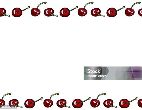 체리 손으로 그린 벡터 윤곽선 은 원활한 테두리 패턴을 낙서합니다 귀여운 다채로운 육즙 베리 탑 뷰 배너 모의 편지 형식 장식 배경 텍스처 타일 텍스트 공간 0명에 대한