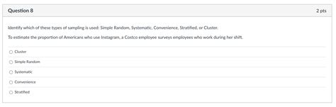 Solved Cluster Simple Random Systematic Convenience