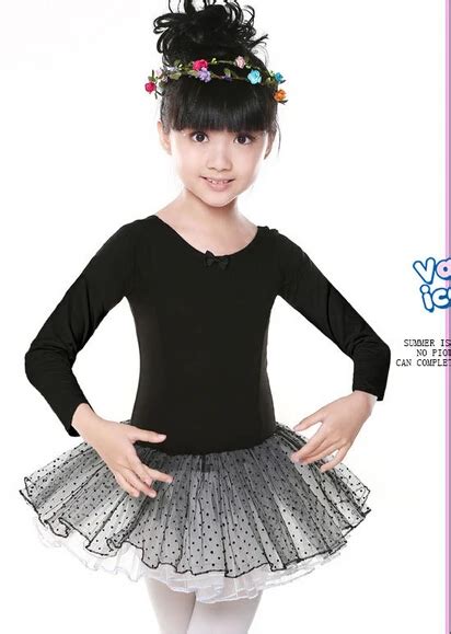 110 160 см Балетные костюмы платье для детей Розовый Черный Танец Длинные рукава купальник Тюль