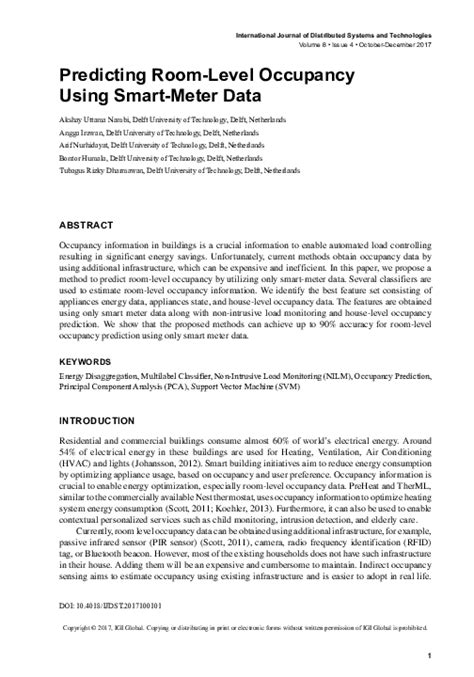 Pdf Predicting Room Level Occupancy Using Smart Meter Data