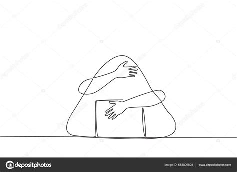 Continuous One Line Drawing Hands Hugging Onigiri Rice Balled Layer