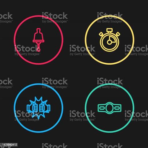 권투 글러브 권투 벨트 스톱워치 및 울리는 벨 아이콘에 라인 펀치를 설정합니다 벡터 Championship에 대한 스톡 벡터 아트 및 기타 이미지 Championship