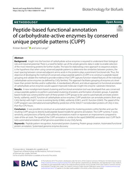 Pdf Peptide Based Functional Annotation Of Carbohydrate Active