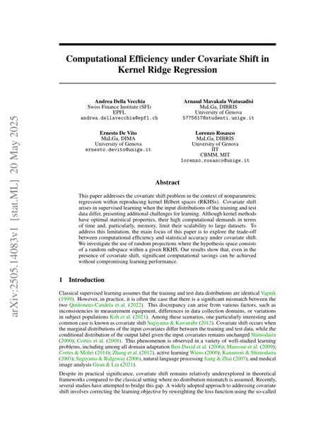 Pdf Computational Efficiency Under Covariate Shift In Kernel Ridge
