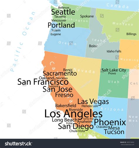 Vector Map Usa West Coast Largest Stock Vector Royalty Free 309518492