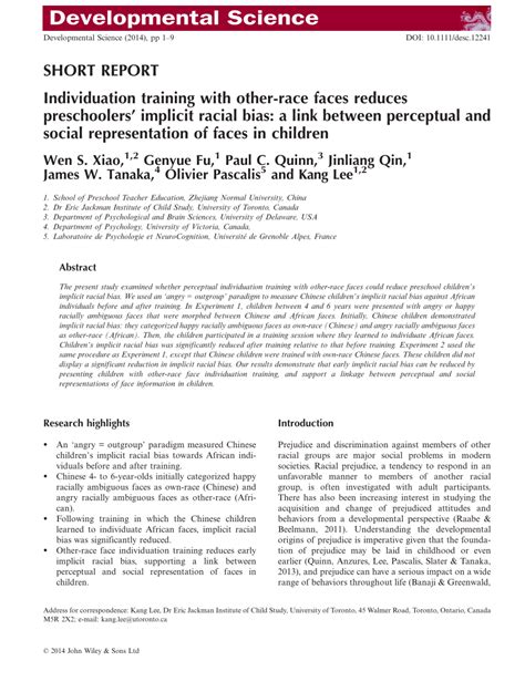 Pdf Individuation Training With Other Race Faces Reduces Preschoolers Implicit Racial Bias A
