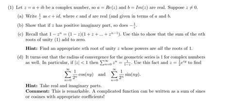 solved let z a ib be a complex number so a re z and