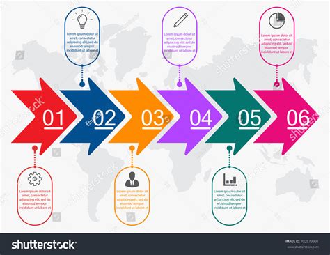 Timeline Infographics Template Arrows Flowchart Workflow Stock Vector