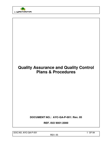 Qa And Qc Plan Pdf Specification Technical Standard Quality