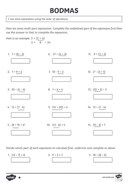 Bodmas Worksheet Pdf