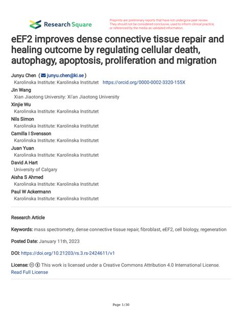 Pdf Eef2 Improves Dense Connective Tissue Repair And Healing Outcome