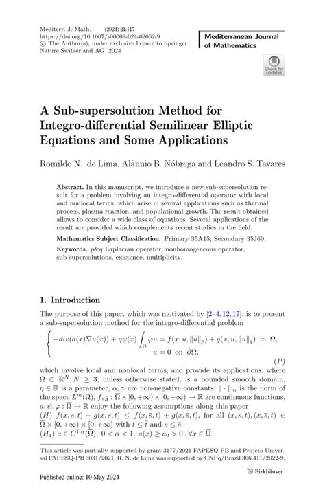 Pdf A Sub Supersolution Method For Integro Differential Semilinear