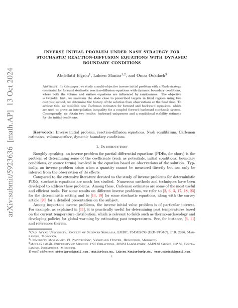 Pdf Inverse Initial Problem Under Nash Strategy For Stochastic
