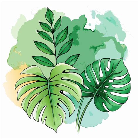 Um Desenho De Uma Planta Com Folhas Verdes E Um Fundo Verde Vetor