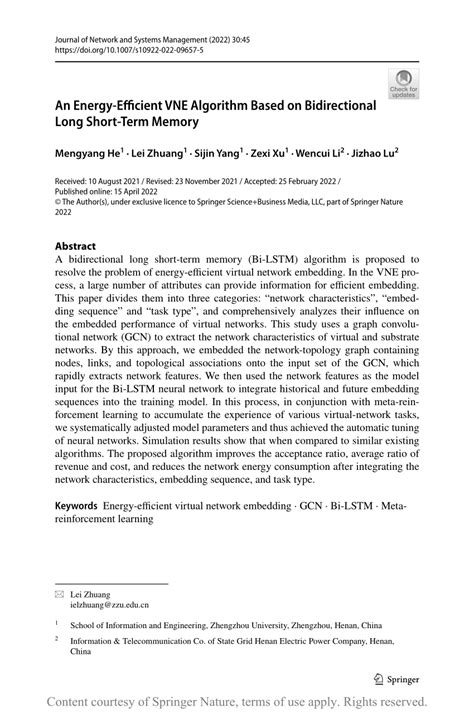 An Energy Efficient Vne Algorithm Based On Bidirectional Long Short