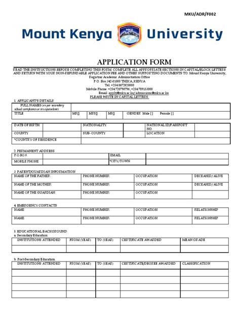 Application Form Mku Adr F002 Pdf Banks Diploma