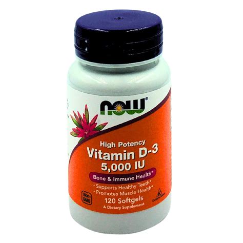 Now High Potency Vitamin D3 5000 Iu 120 Softgels Organicsph