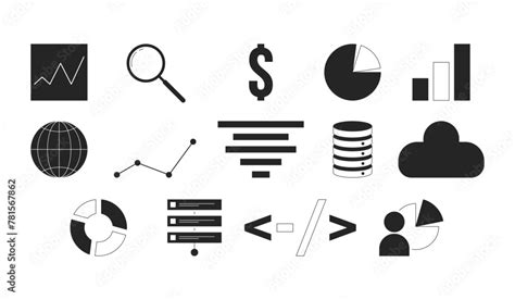 Analytics Database Management Black And White 2d Line Cartoon Objects Set Planning Charts