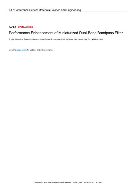 Pdf Performance Enhancement Of Miniaturized Dual Band Bandpass Filter